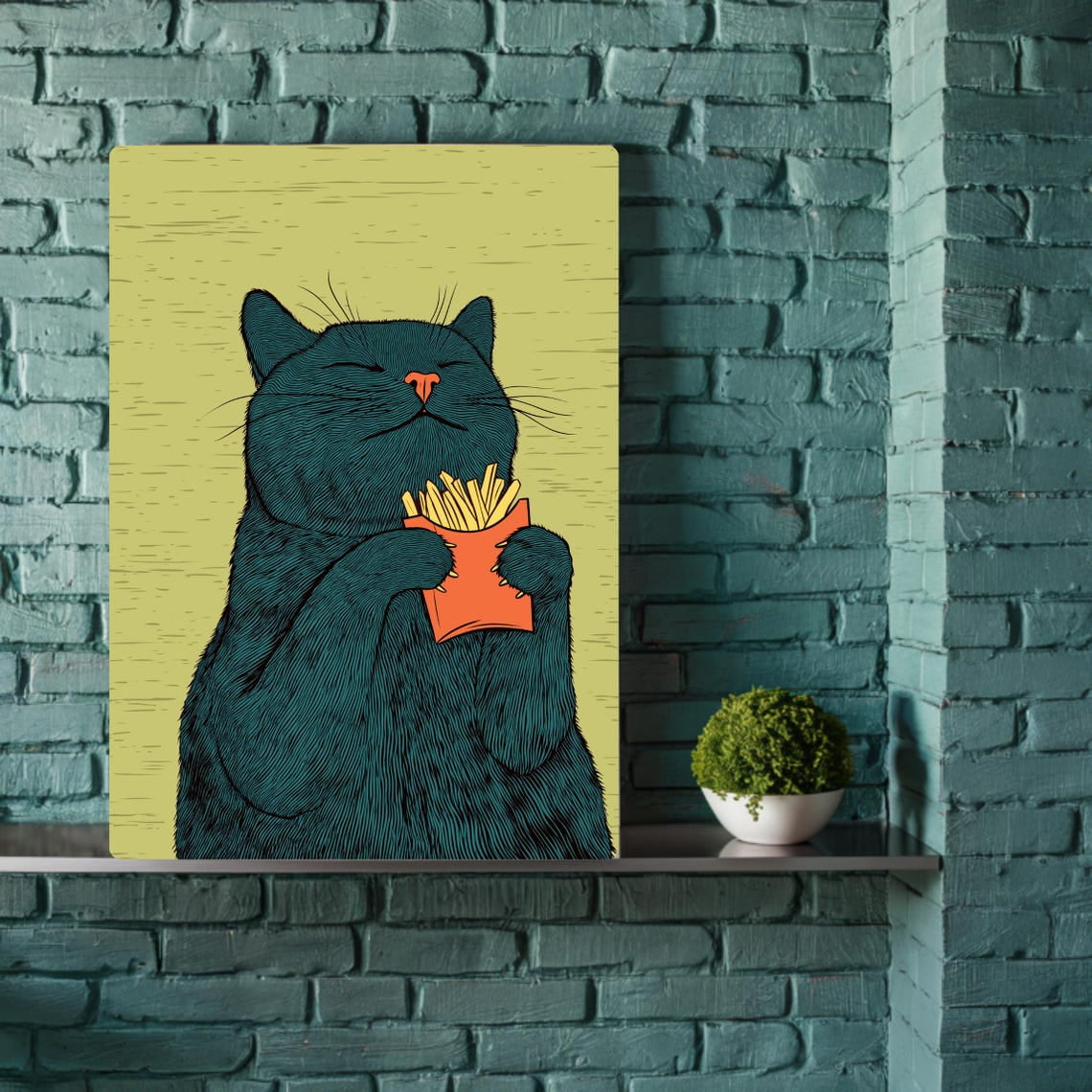 Black Cat French Fries Art Poster - Kitchen Wall Decor - Retro Vintage ...