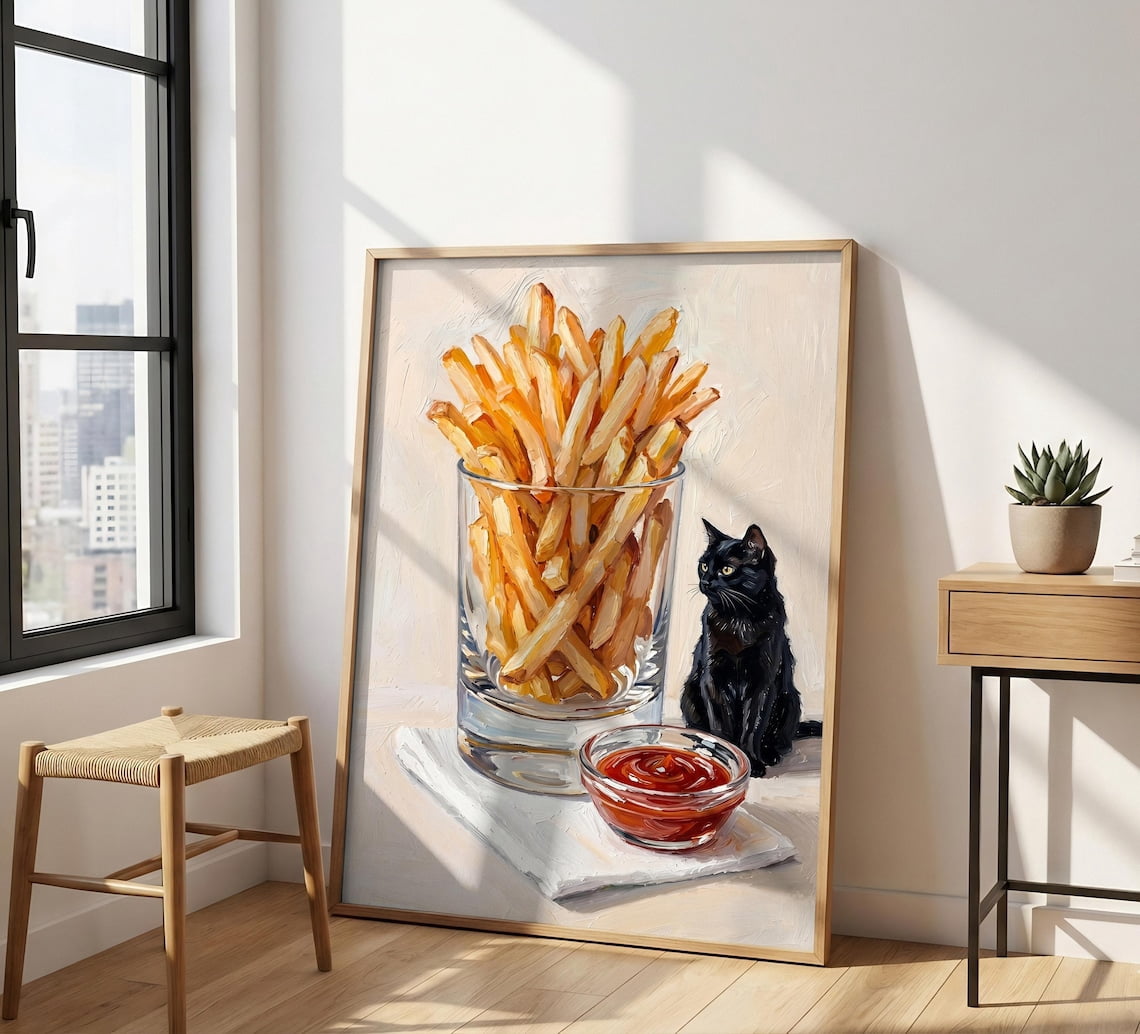 Black Cat Fries French Fries Kitchen Quirky Still Life Foodie Cat Lover ...