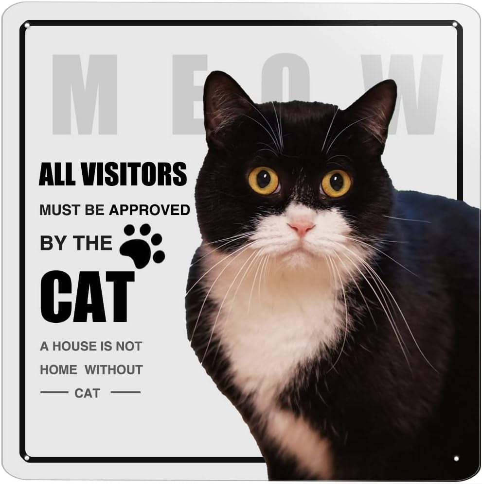 Black Cat Funny Pet Lover Metal Tin Sign All Visitors Must Be Approved ...