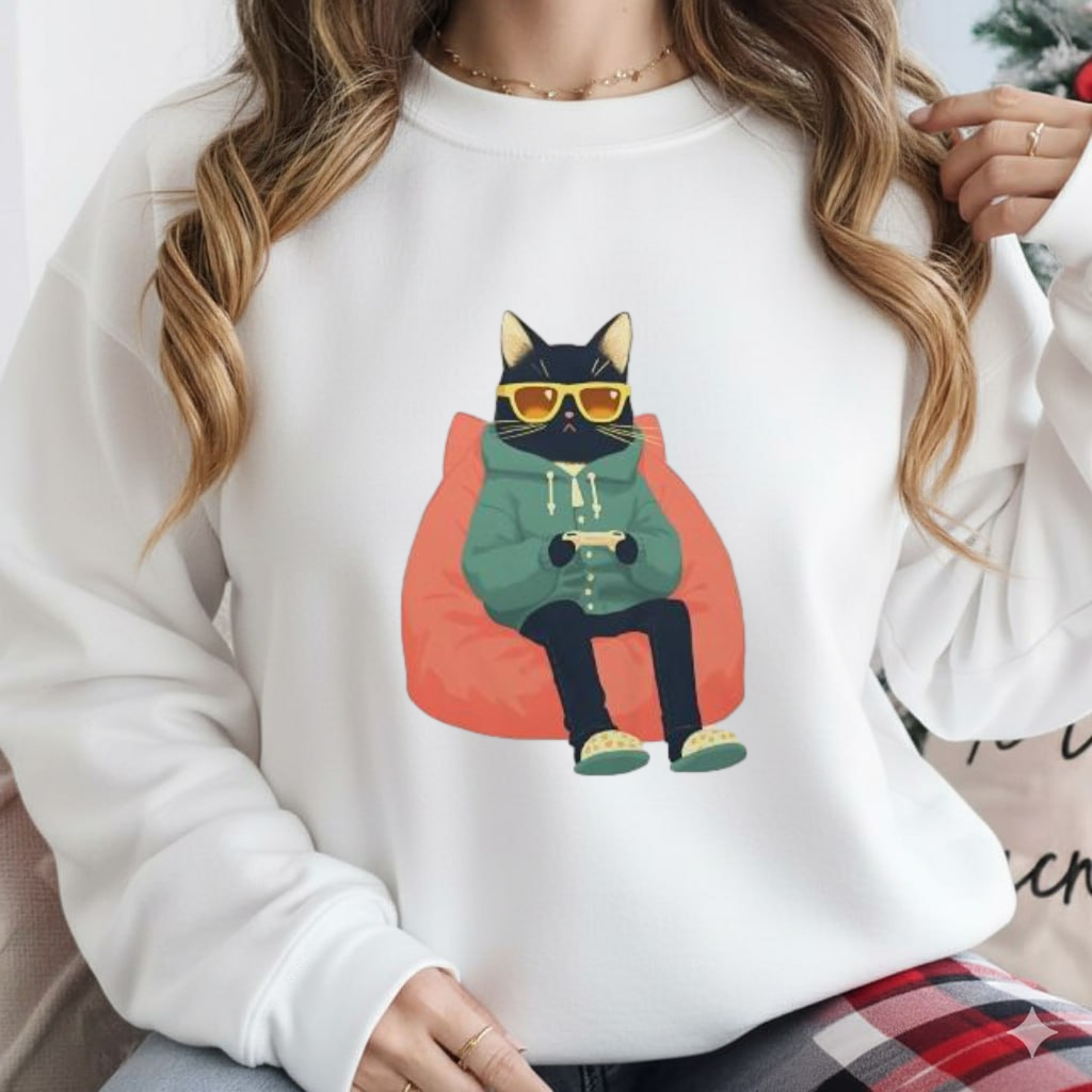 Black Cat Gaming Sunglasses Classic Cool Holiday Sweatshirt, up to size ...