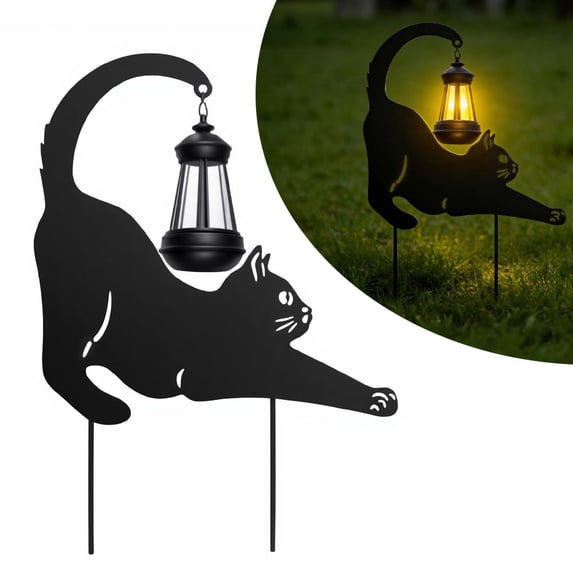 Black Cat Garden Decor with Solar Light Lantern - Outdoor Solar Lights ...