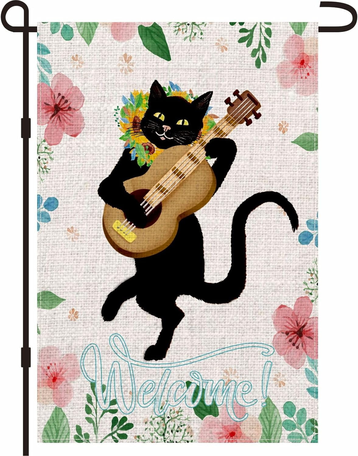 Black Cat Garden Flag 12x18 Inch, Double Sided Burlap Outside Welcome ...