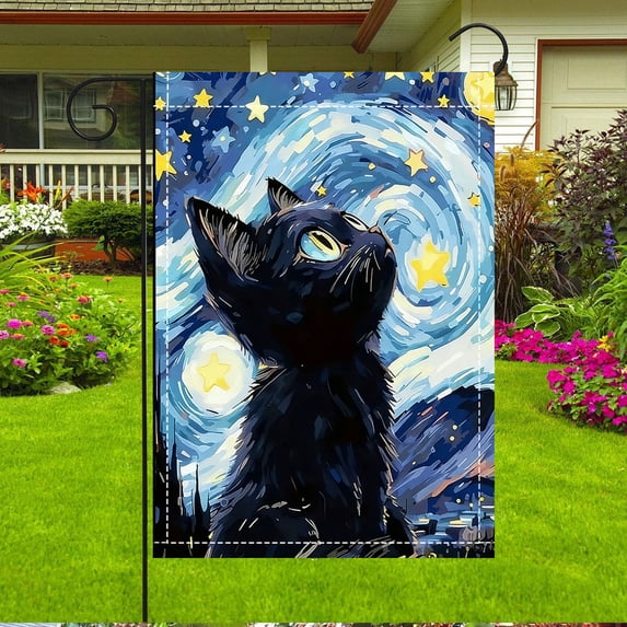 Black Cat Garden Flag, Double Sided Outdoor Decor for Front Yard Porch ...