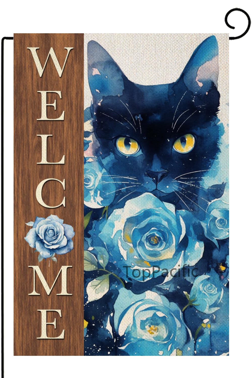 Black Cat Garden Flag Double Sided Outside Vertical,Welcome Blue Rose ...