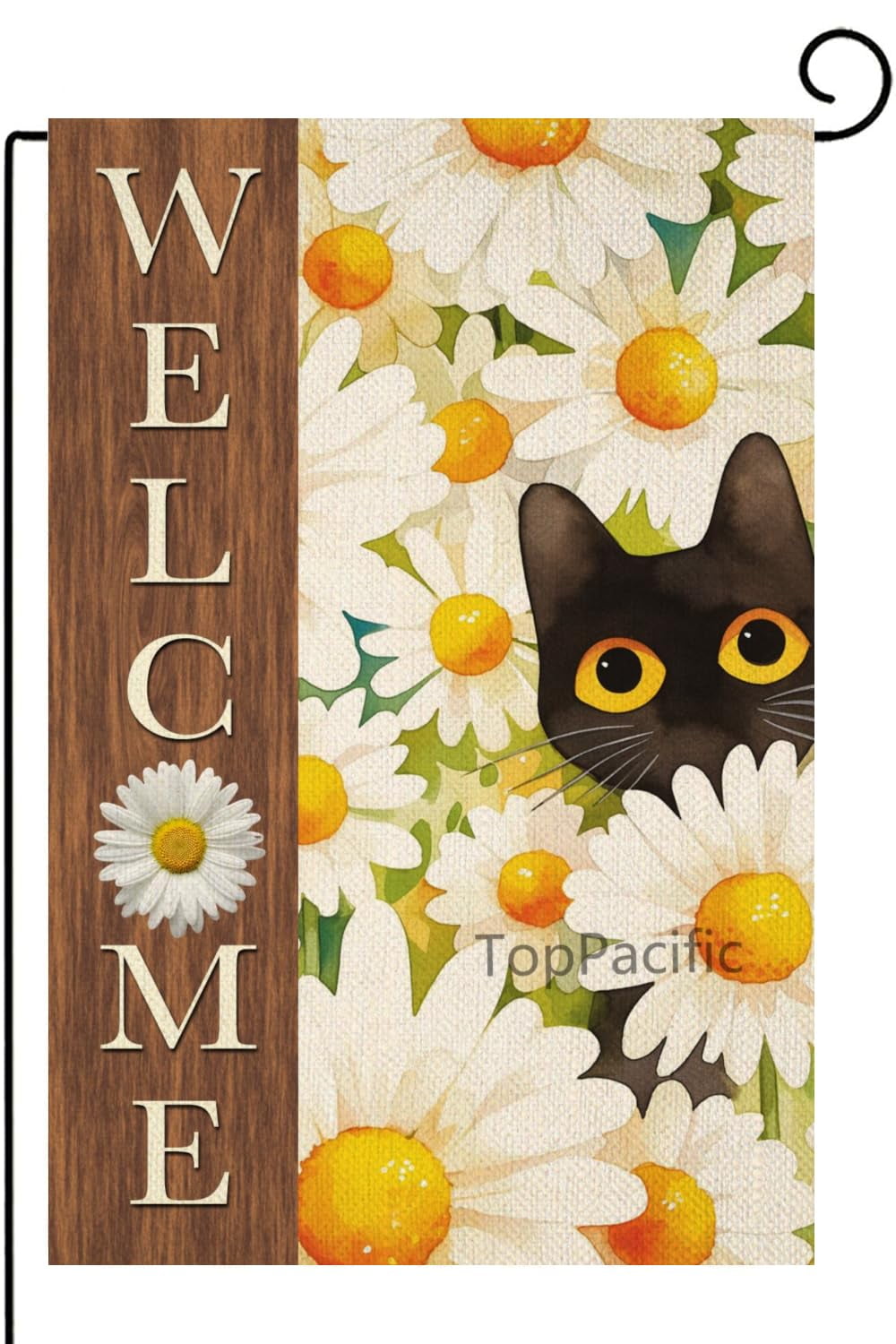 Black Cat Garden Flag Double Sided Outside Vertical,Welcome White Daisy ...