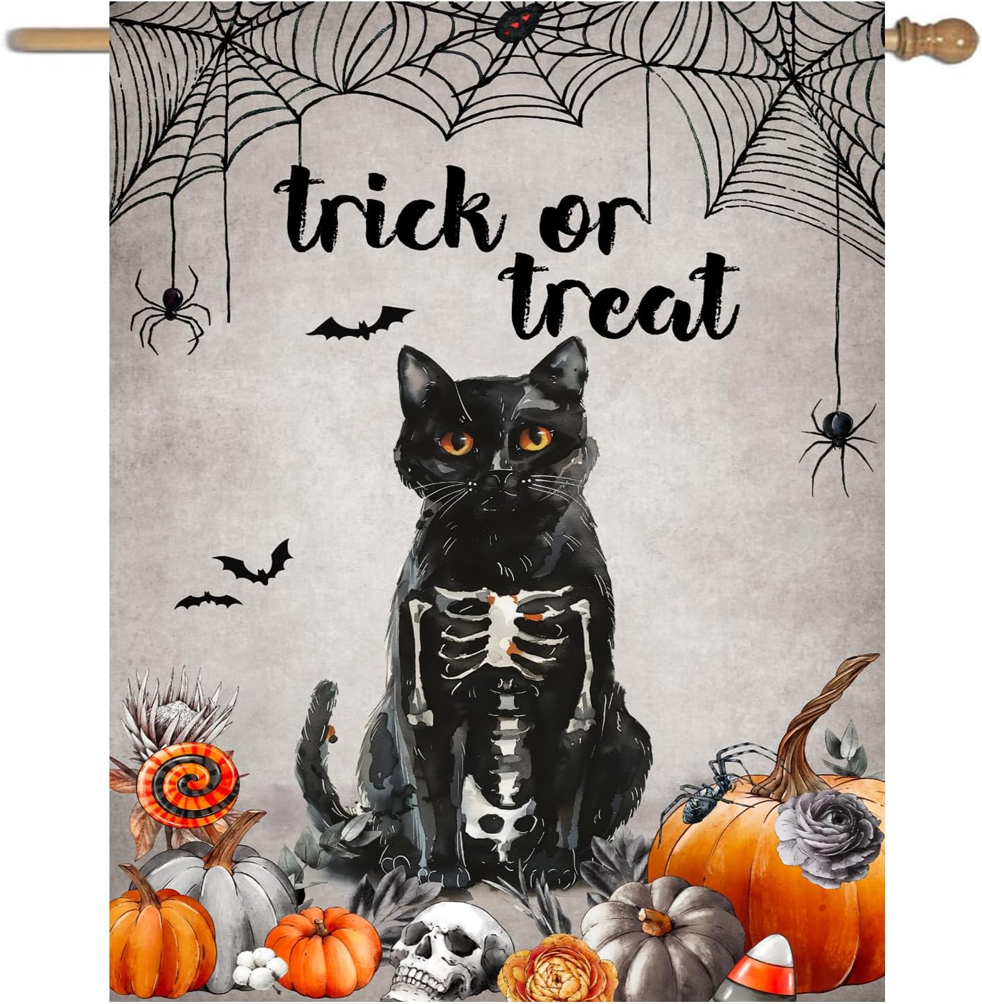 Black Cat Garden Flag Halloween Flags Double Sided Trick Or Treat Yard ...