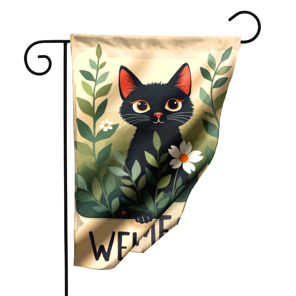 Black Cat Garden Flag Welcome Autumn Decor Double Sided Polyester ...