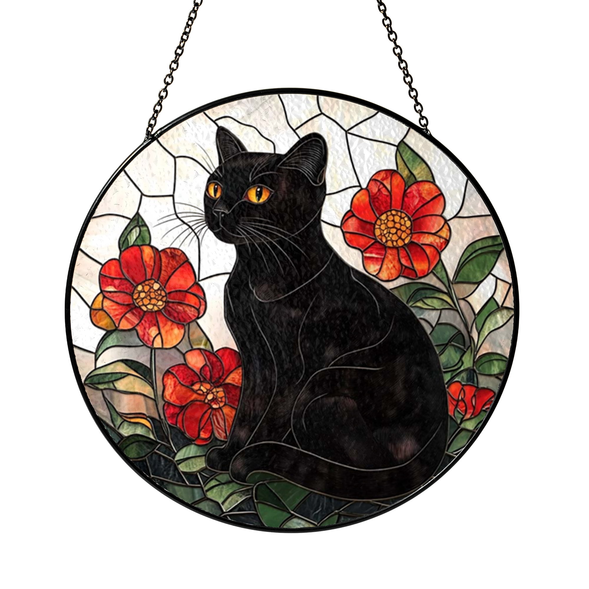 Black Cat Garden Stained Glass Suncatcher Window Hanging Featuring Cat ...