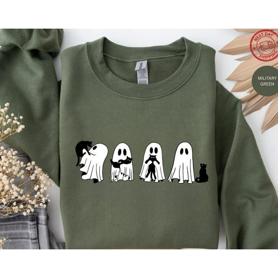 Black Cat & Ghost Sweatshirt Ghost Tshirt, Spooky Season Cat Tee, Party ...