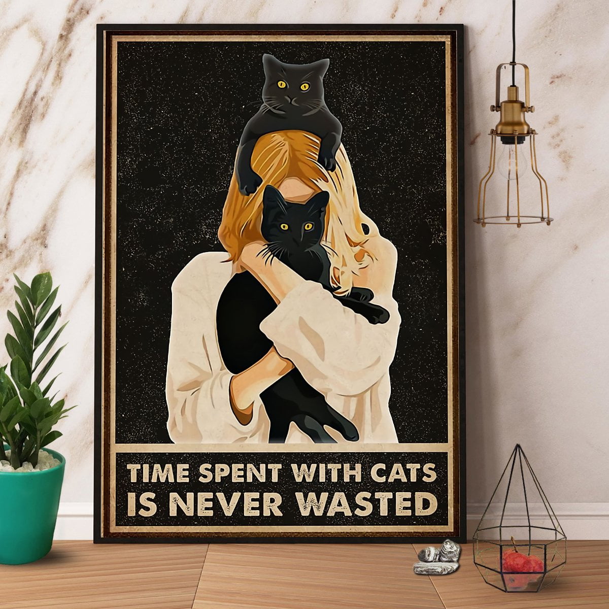 Black Cat & Girl Time Spent With Cats Is Never Wasted Paper Poster No ...