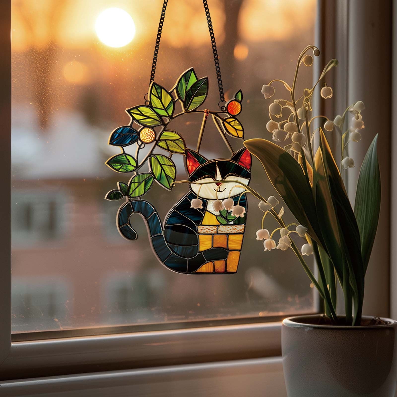 Black Cat Glass Sun Catcher Black Cat Acrylic Window Hangings With ...
