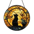 Black Cat Glass Suncatcher Window Panel Featuring Butterflies ...