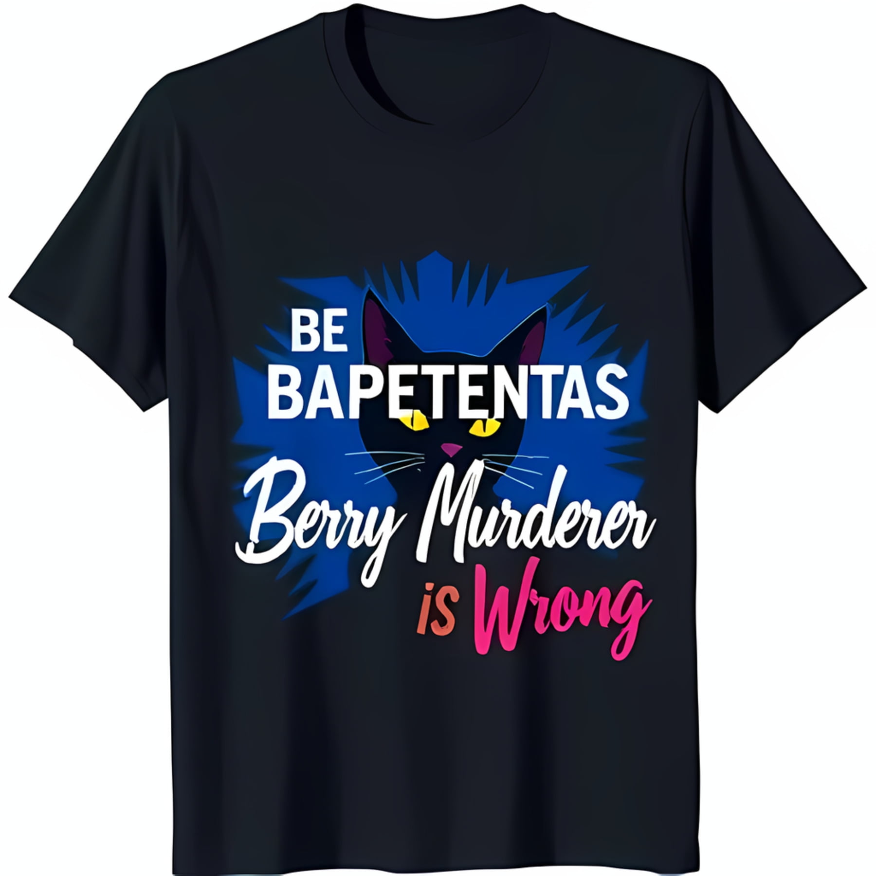Black Cat Graphic T-Shirt with Yellow Eyes & ' Murderer is Wrong ...