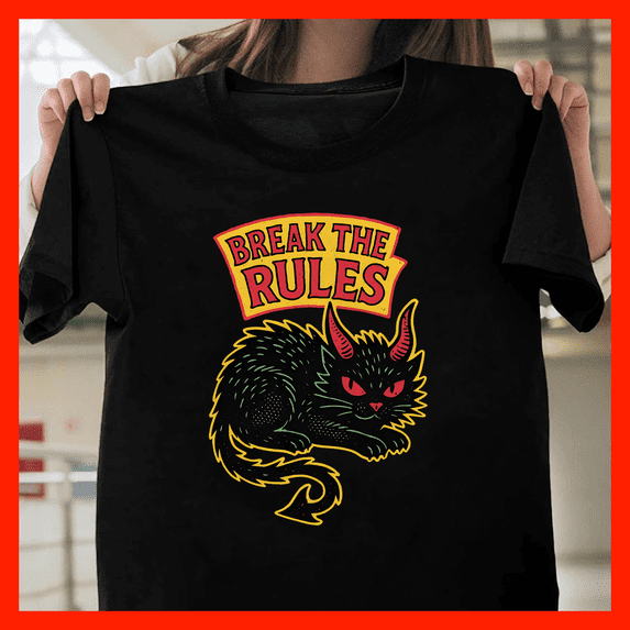 Black Cat Graphic Tee - Break The Rules Statement Shirt - Retro ...