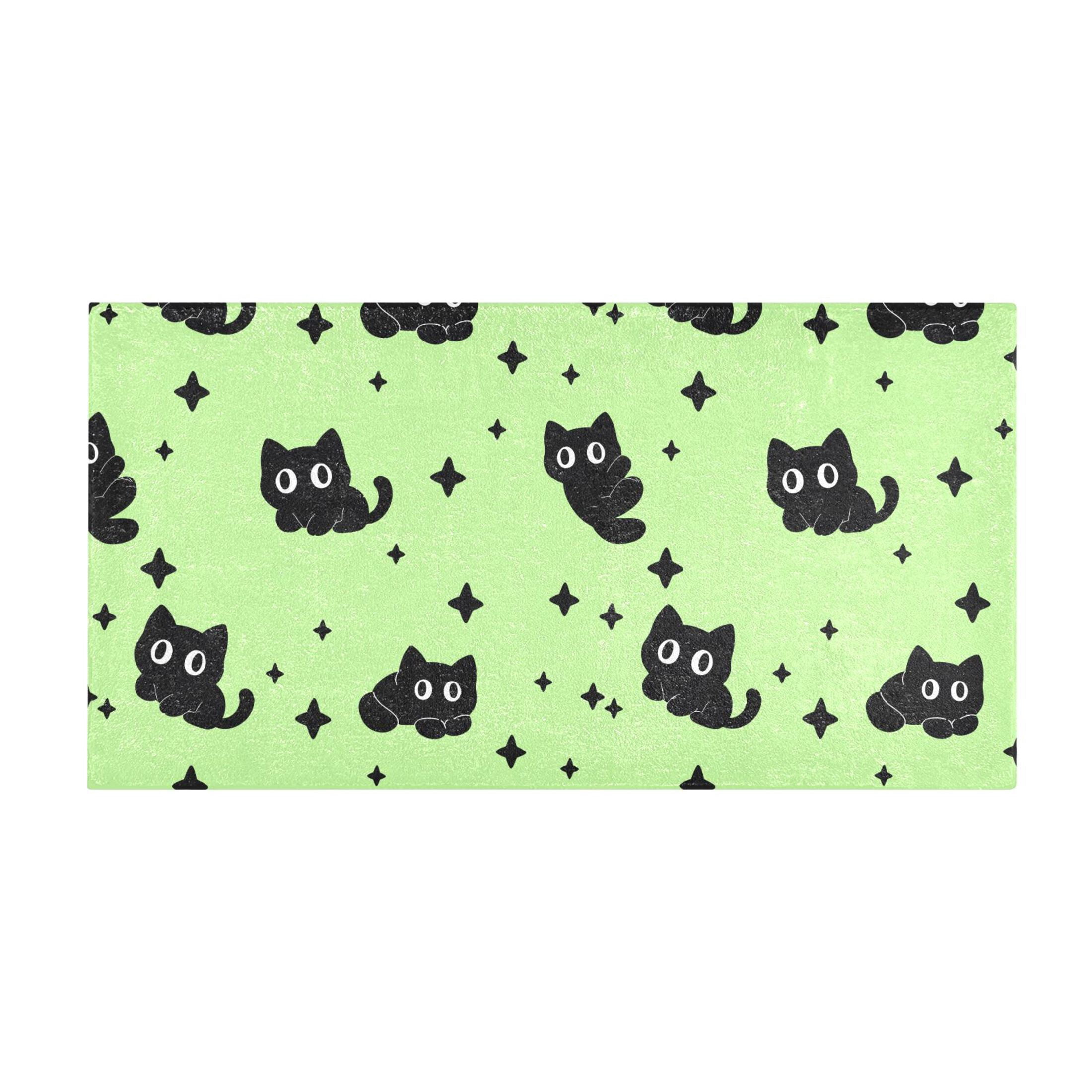 Black Cat Green Pattern Bath Mat 39x20 Inch Soft Absorbent Non-Slip ...