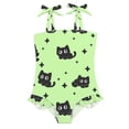 Black Cat Green Pattern Girls' One-Piece Swimsuit Bowknot Tie Shoulder ...