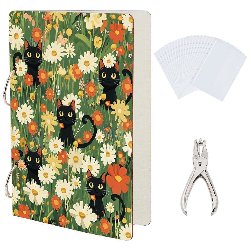 Black Cat Greeting Card Organizer Flowers Greeting Card Binder Cartoon ...