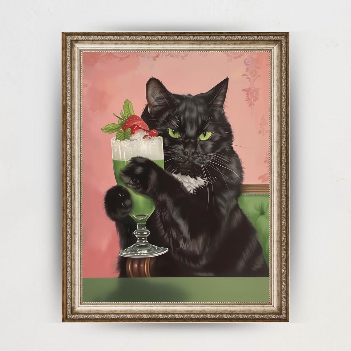 Black Cat Guarding Matcha Latte Art Print, Matcha Print Home Decor ...