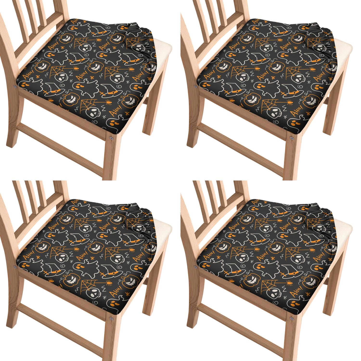 Black Cat Halloween Chair Covers Set of 4 - Full Moon Artwork ...