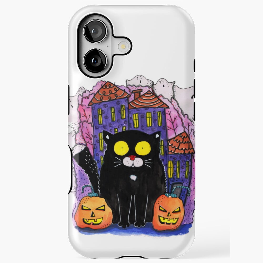 Black Cat Halloween Creepy Art Compatible Phone Case for iPhone 11–17 ...