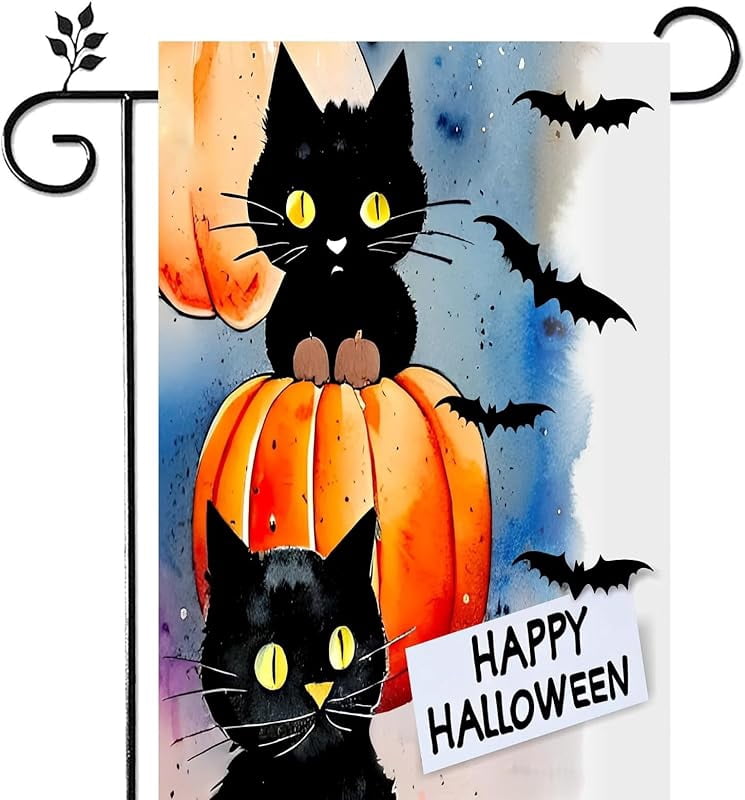 Black Cat Halloween Decor Happy Halloween Yard Flag Halloween Garden ...