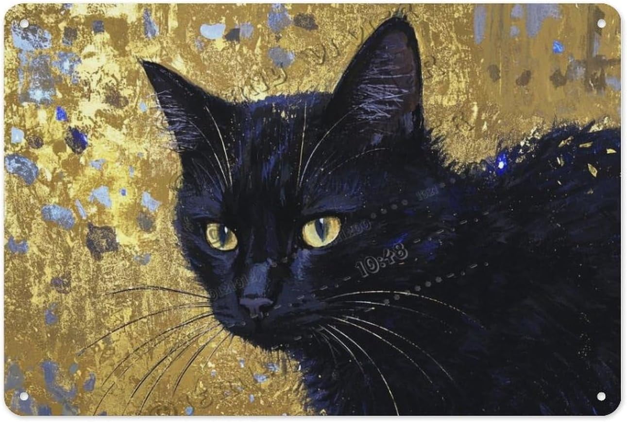 Black Cat Halloween Sign – 8x12 Inch Retro Metal Wall Décor for ...