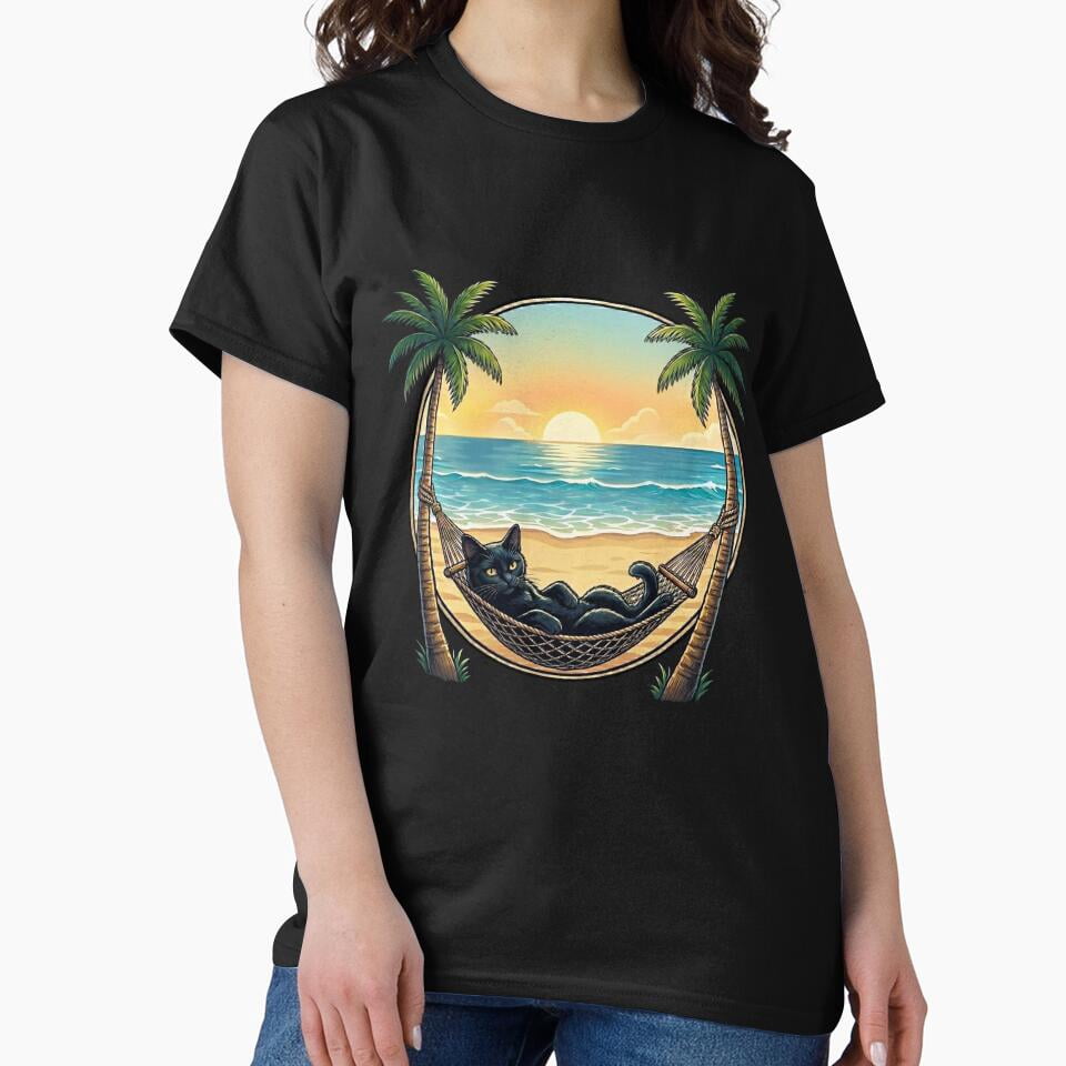 Black Cat Hammock Beach, Funny Tropical Summer Vacation Sunset G7324 ...