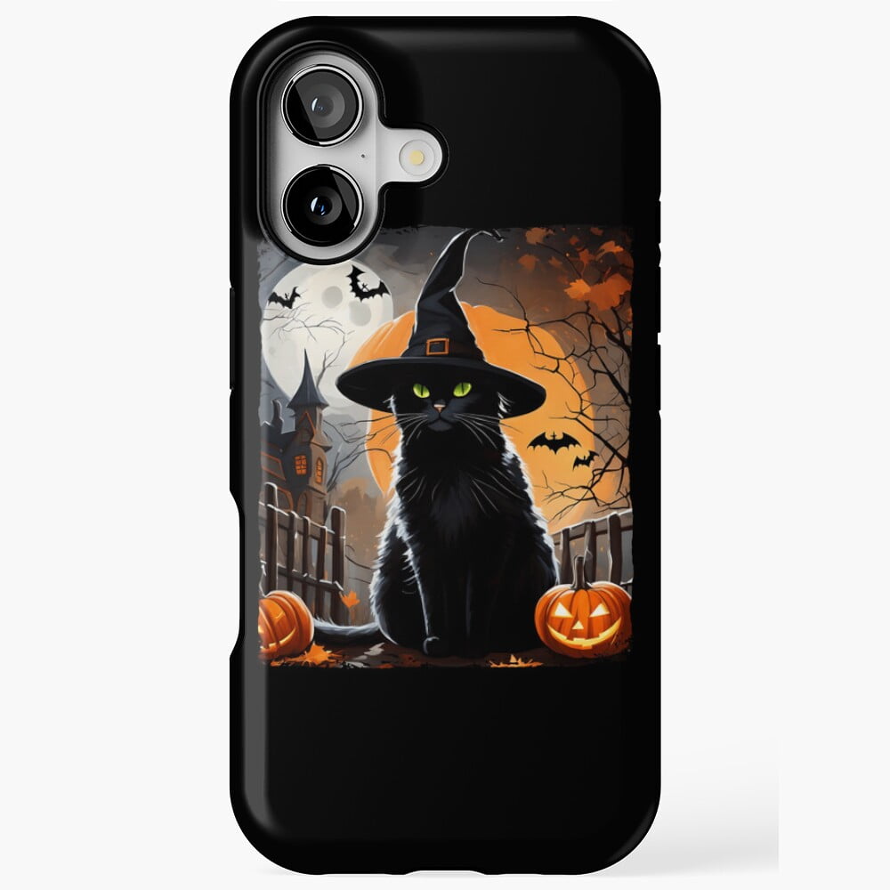 Black Cat Hat Pumpkin Design iPhone 17 through 11 Pro Max Phone Case ...