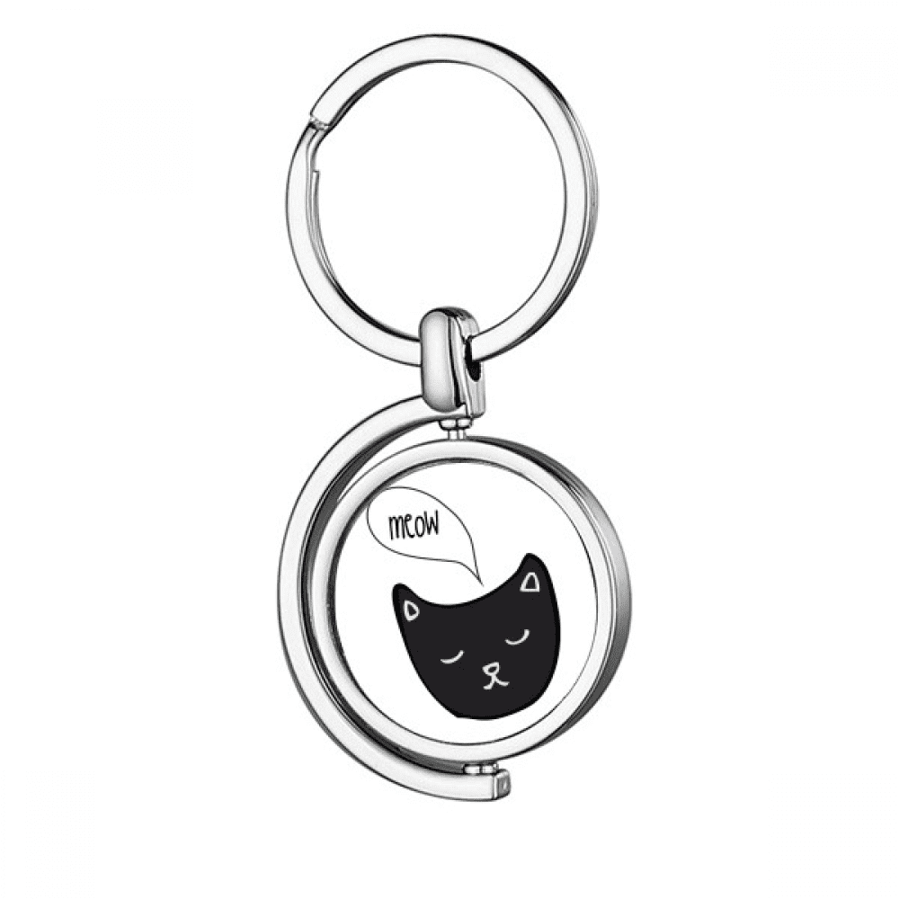 Black Cat Head Mewing Animal Rotating Keychain Metal Keyring Holder ...