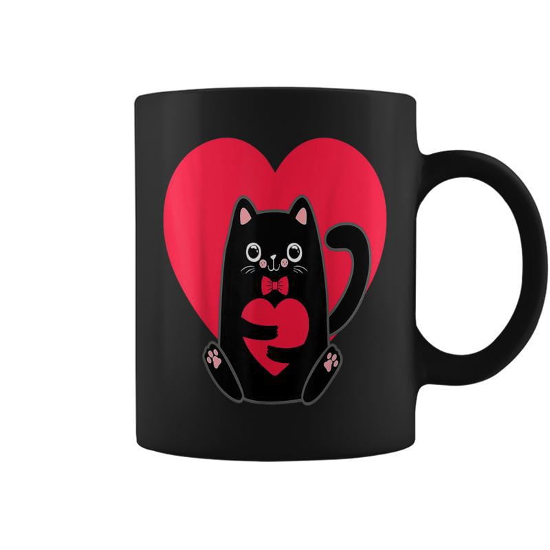 Black Cat Heart Valentines Day Cute Kitten KittyLove V Day Coffee Mugs ...