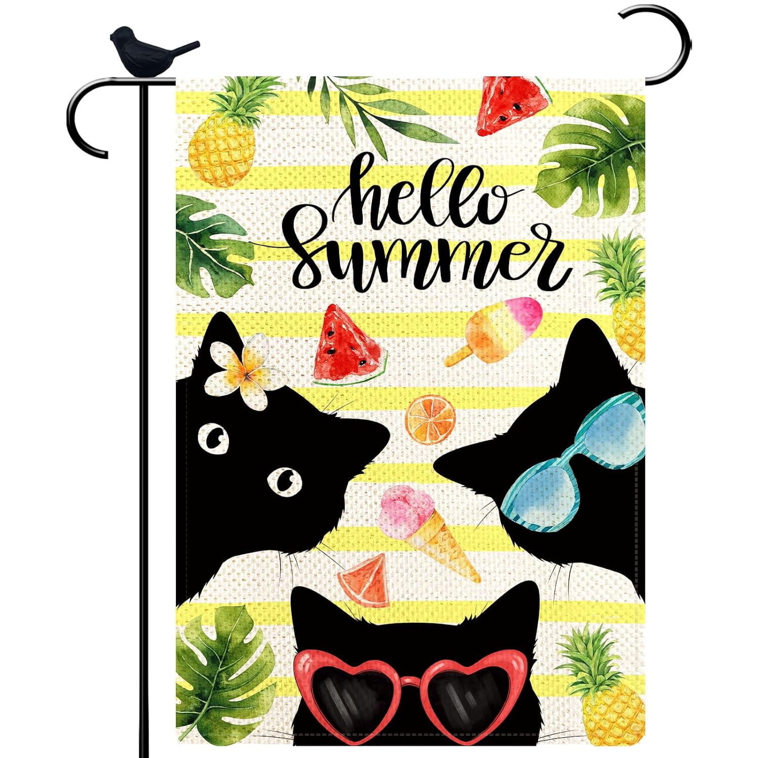 Black Cat Hello Summer Flag for Outside Hello Spring Summer Small ...