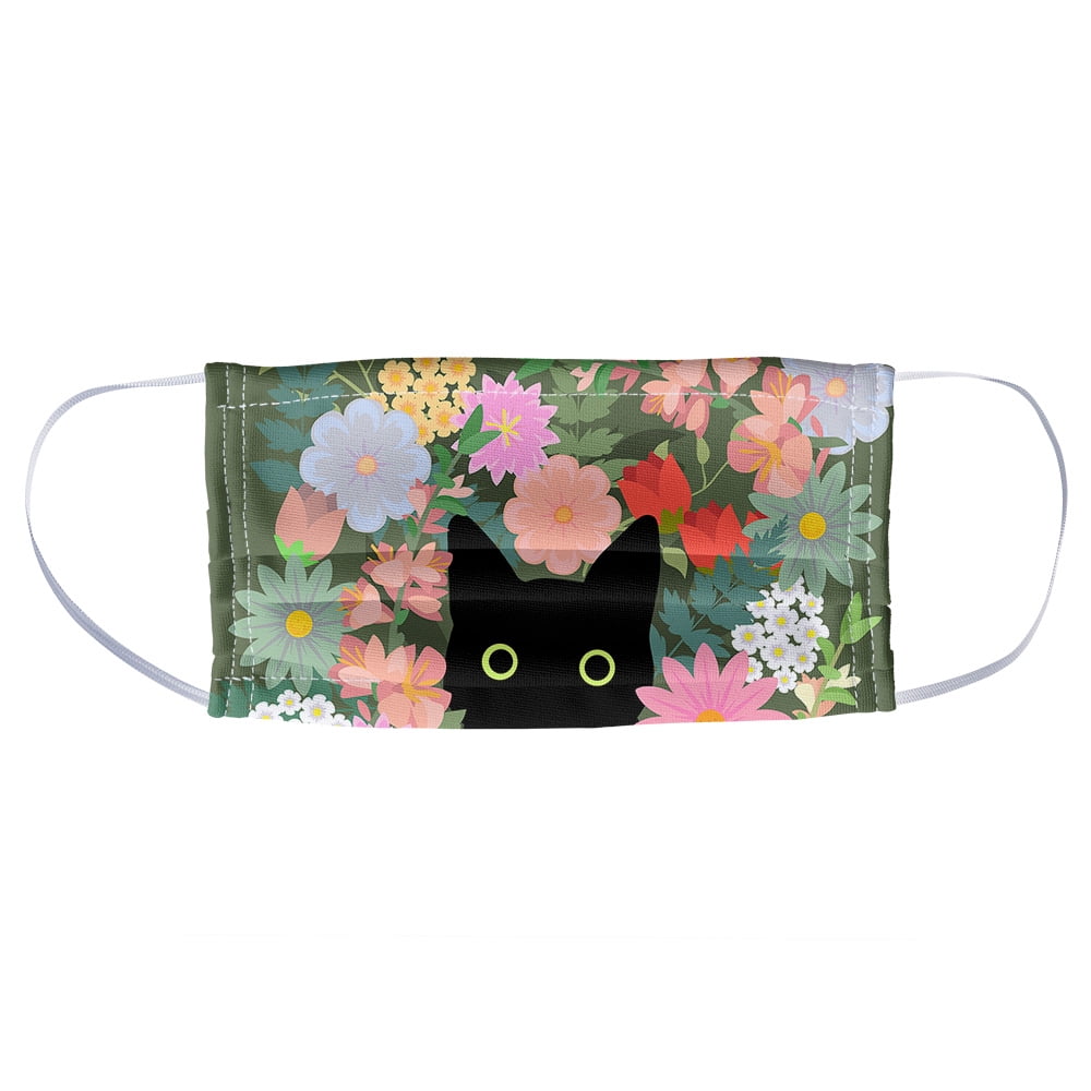 Black Cat Hiding in Spring Flowers 1-Ply Reusable Face Mask Covering ...