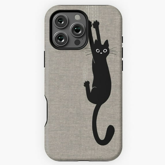 Black Cat Holding On Cartoon iPhone Case 17 16 15 14 13 12 11 Pro Max ...