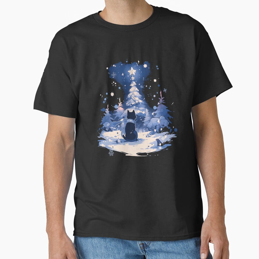 Black Cat Holiday Magic Tree Scene Winter Night Glow Art Unisex T-Shirt ...