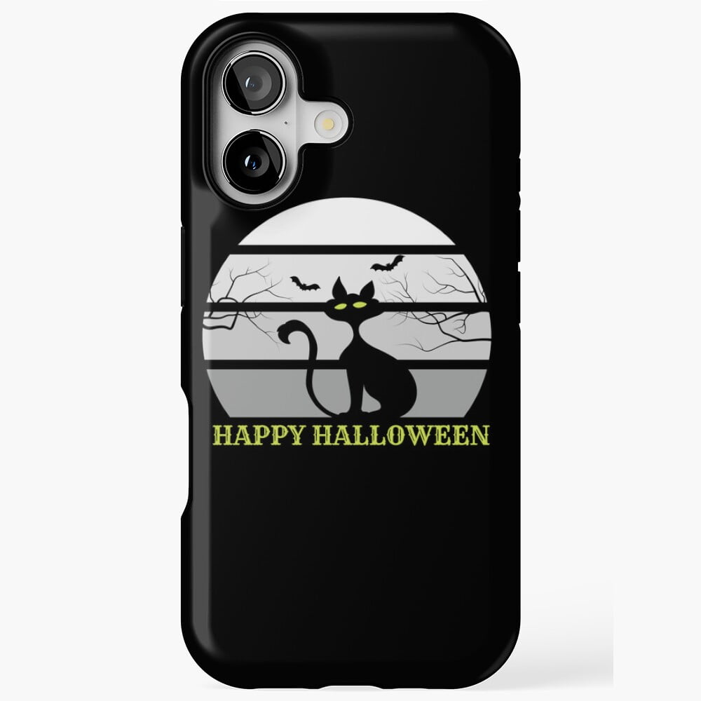 Black Cat Holiday Night Minimal Design iPhone Case 17 11 12 13 14 15 16 ...