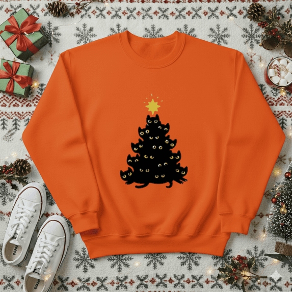 Black Cat Holiday Tree Funny Pet Lover Festive Humor Graphic Sweatshirt ...