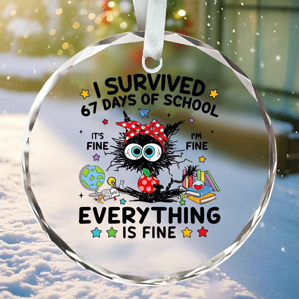 Black Cat I Survived 67 Days Of School Im Fine 1 Ornament Home ...