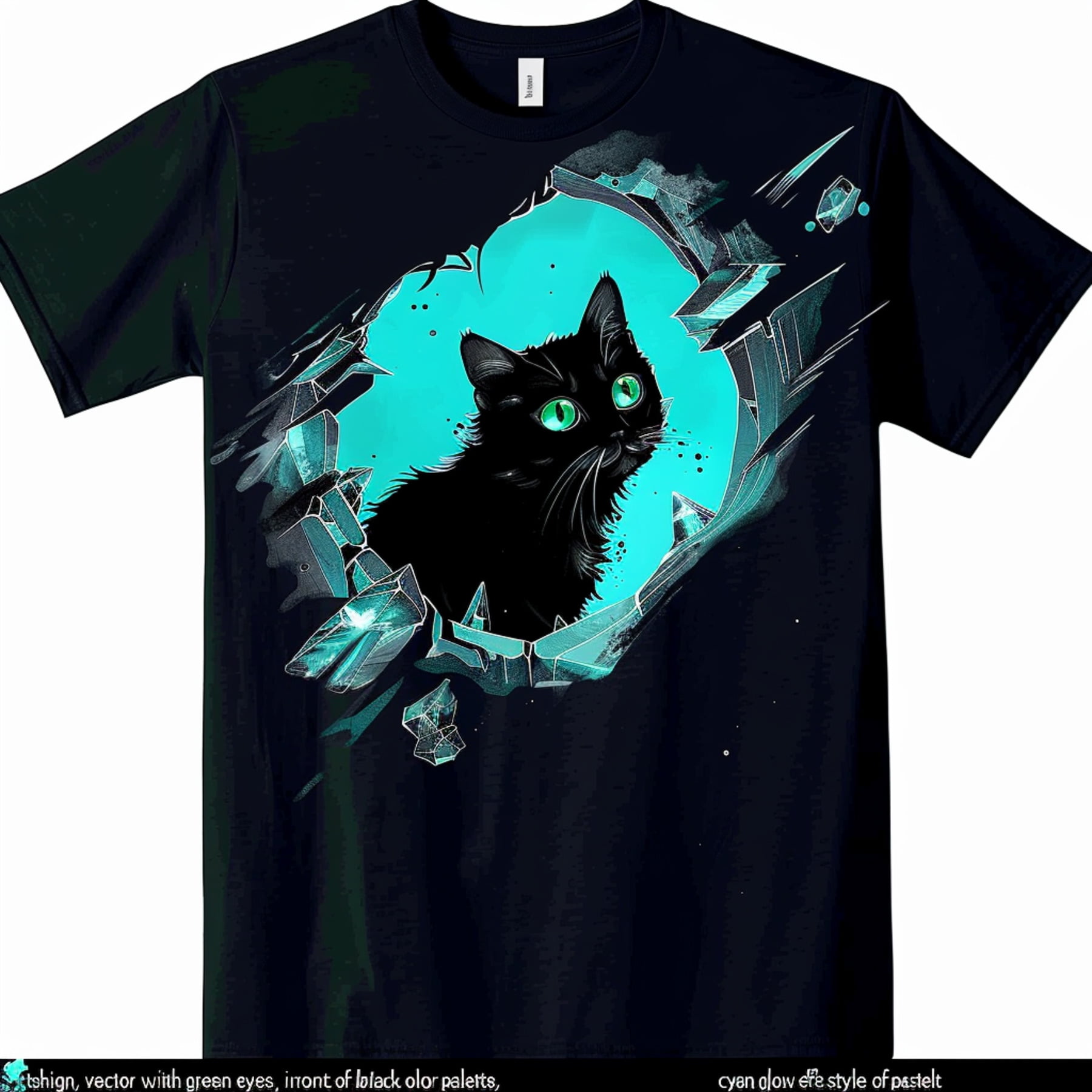 Black Cat Ice Hole TShirt Vector Contour Design with Green Eyes Pastel ...