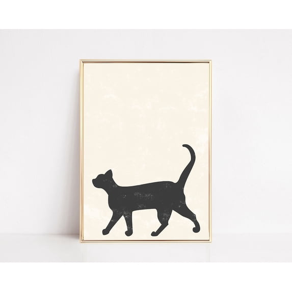 Black Cat Illustration Wall Art Modern Decor, Unframed Paper Print Size ...