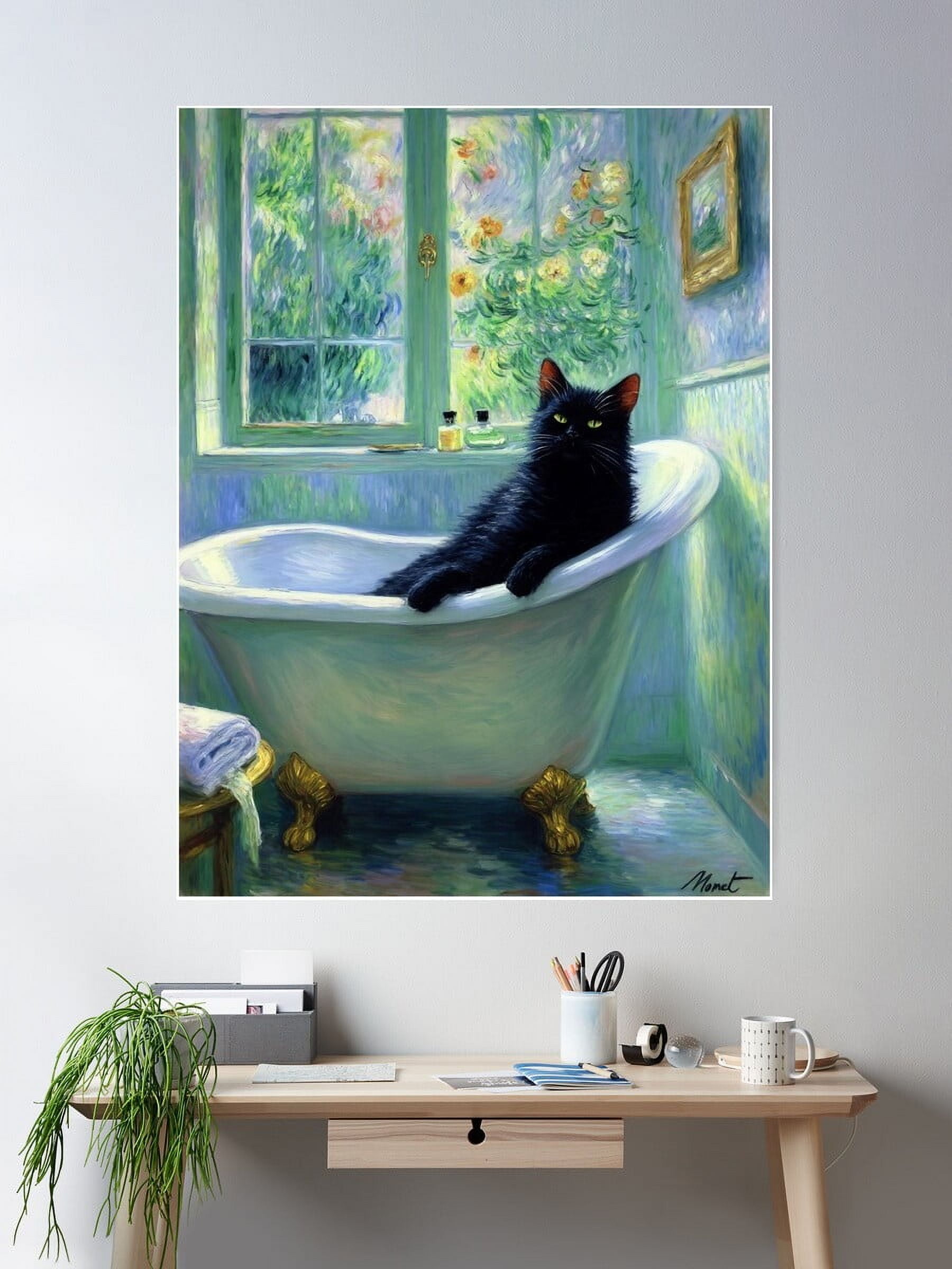Black Cat In A Bathtub - Monet-Inspired Impressionist Art Whimsical ...