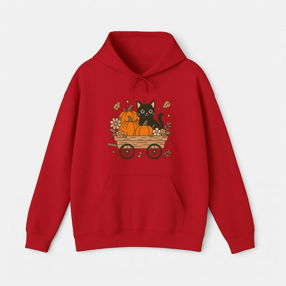 Black Cat In A Pumpkin Wagon Cute Fall Graphic Themed Pullover Style ...