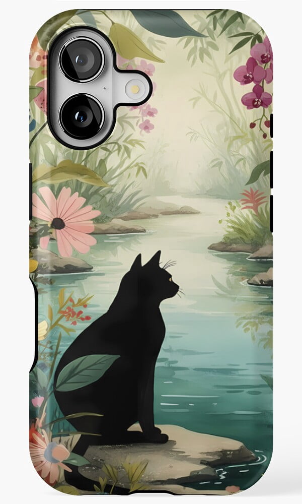 Black Cat In A Tropical Garden Animal Art Phone Case for iPhone 11 12 ...
