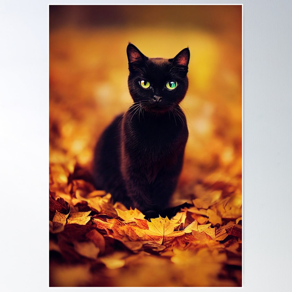 Black Cat In Autumn Poster Wall Art Bedroom Wall Art Home Decor Office ...