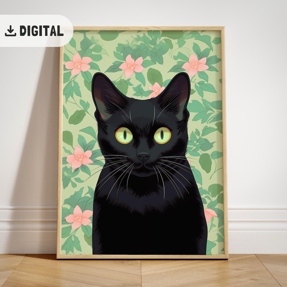 Black Cat In Flower Garden Print, Cottagecore Cat, Cat Wall Art ...