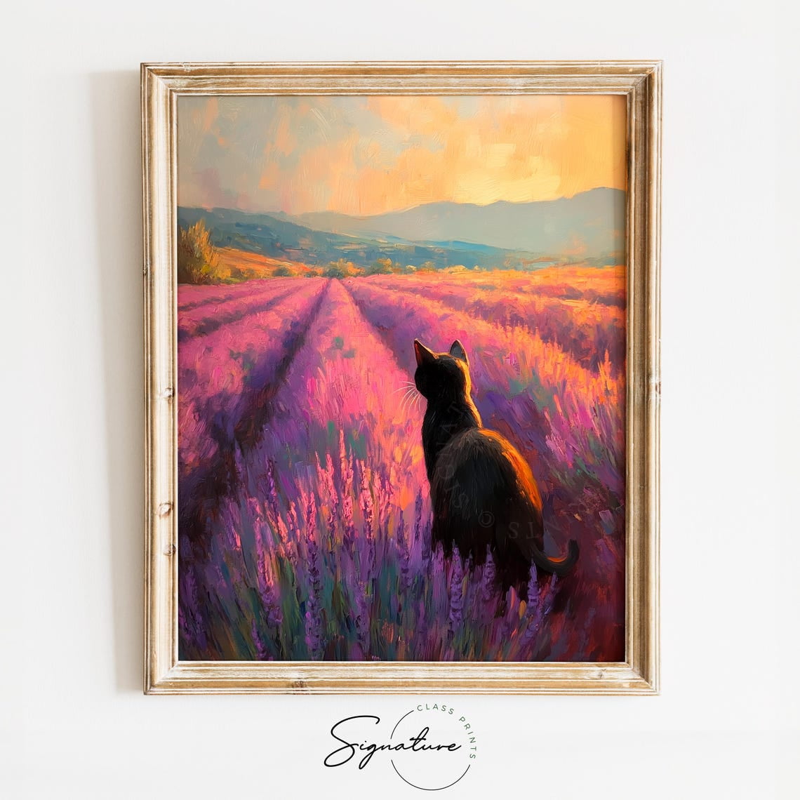 Black Cat In Lavender, Rustic Cottagecore Animal Wall Art, Vintage ...