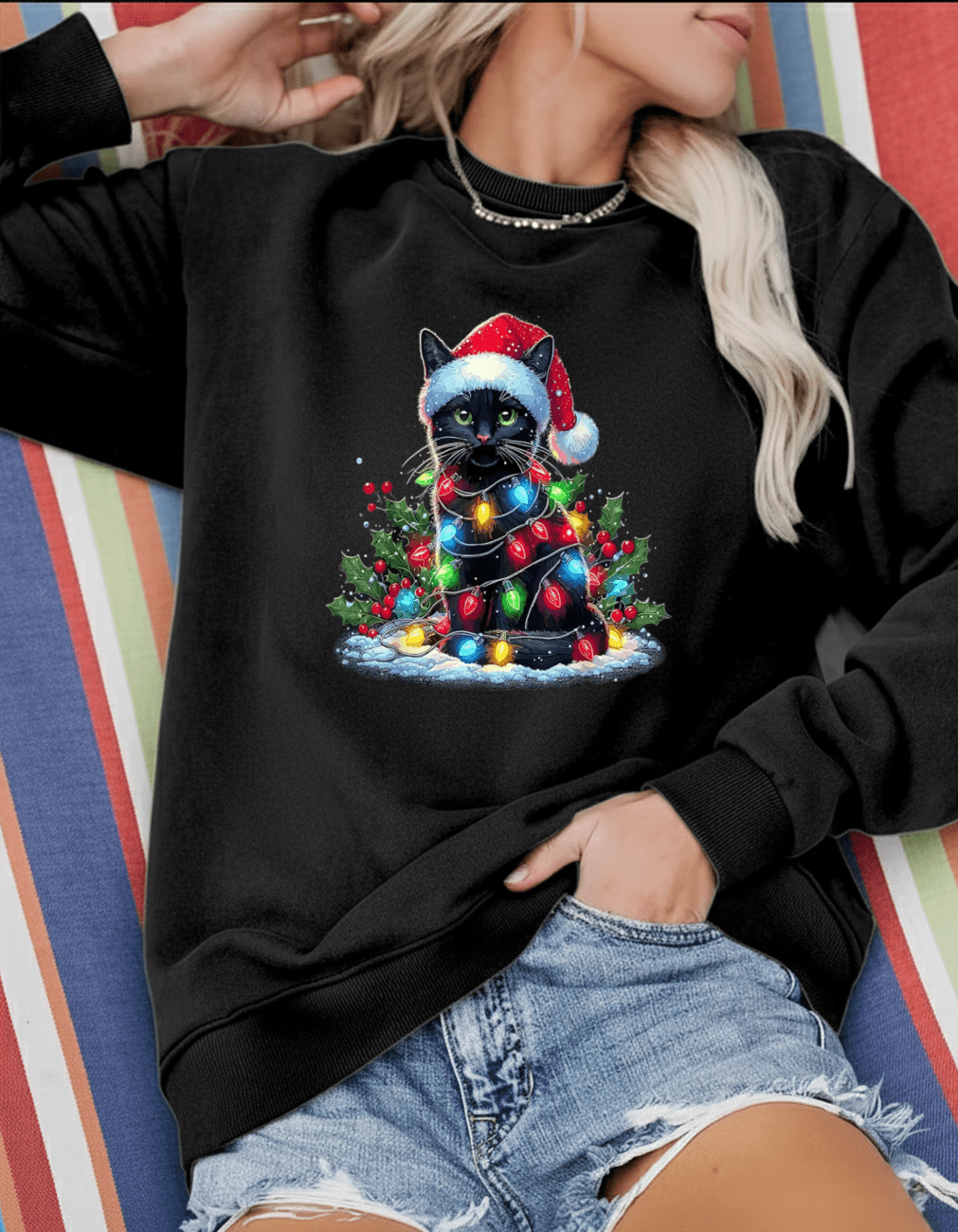 Black Cat In St Nick Hat Funny Meowy Christmas Lover Sweatshirt, for ...