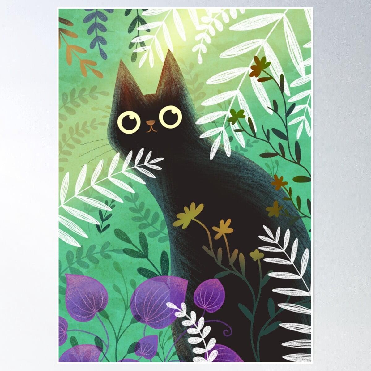 Black Cat In Vegetation Poster Wall Art Modern Wall Decor For Living ...