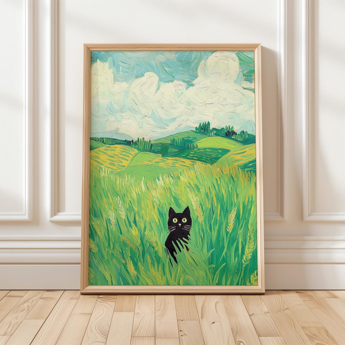 Black Cat In Wheat Field Art Print Colorful Catnature-Inspired ...