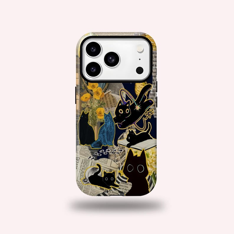 Black Cat Japanese Aesthetic iPhone Case, Minimalist Feline Art with ...