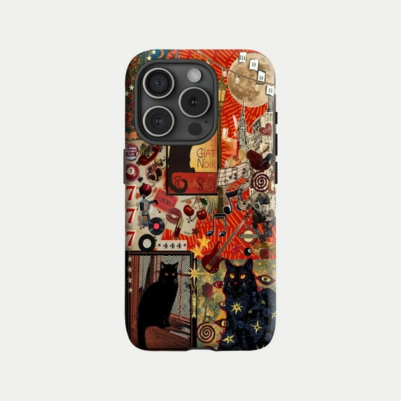 Black Cat Japanese Minimal Kitty Art Phone Case Cover with iPhone 17 to ...